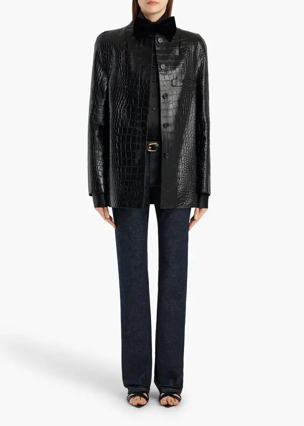 Khaite Sadie Coat In Croc-embossed Leather