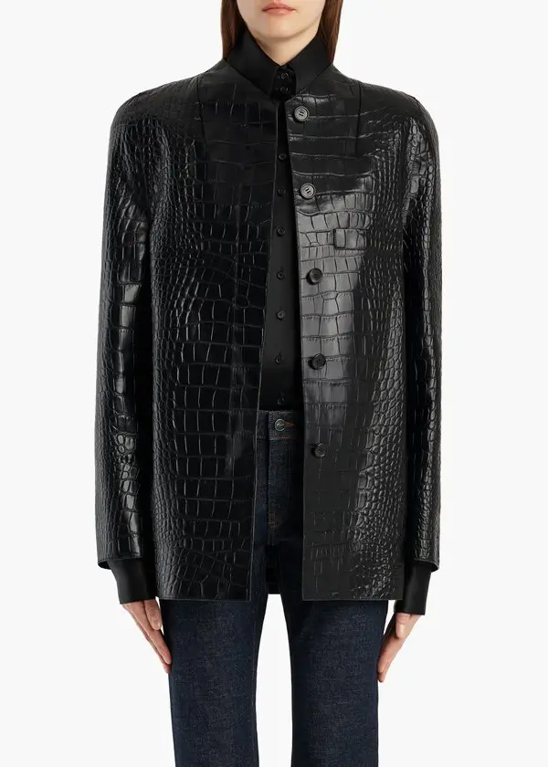 Khaite Sadie Coat In Croc-embossed Leather