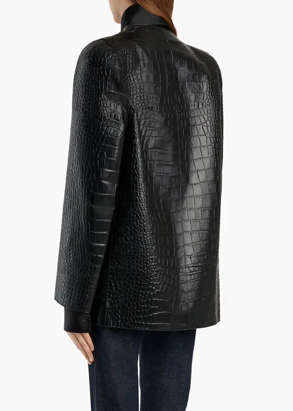 Khaite Sadie Coat In Croc-embossed Leather
