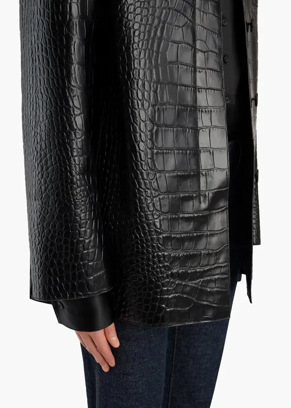Khaite Sadie Coat In Croc-embossed Leather