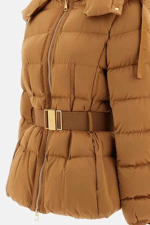 Elisabetta Franchi Giacca Imbottita Con Cintura - Beige