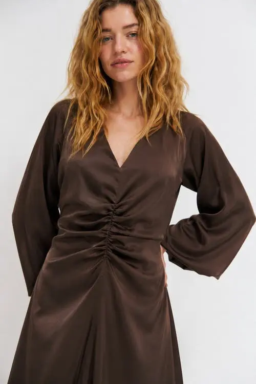 CRAS Wrenlee V-neck Gathered Midi Dress