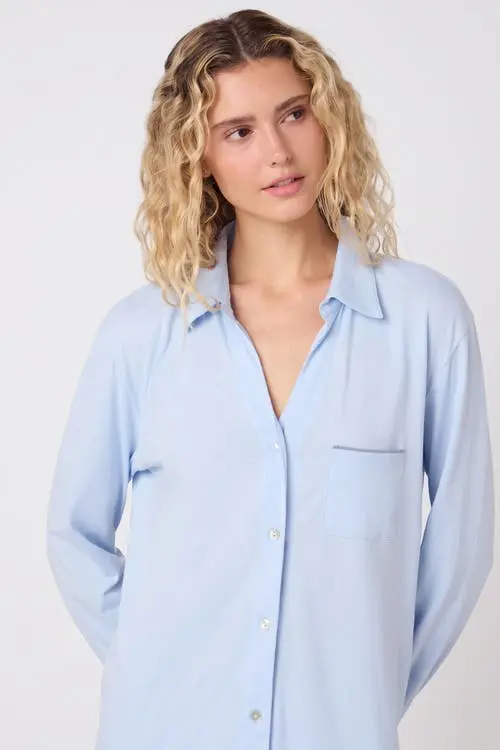 THE CAT'S PAJAMAS The Willow Pima Organic Long-sleeved Pajama Set - Blue