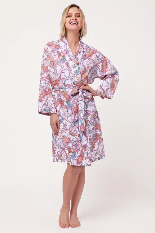 THE CAT'S PAJAMAS Floral Pima Cotton Robe - Amara
