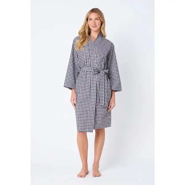 THE CAT'S PAJAMAS Pima Cotton Wrap Robe - Gingham