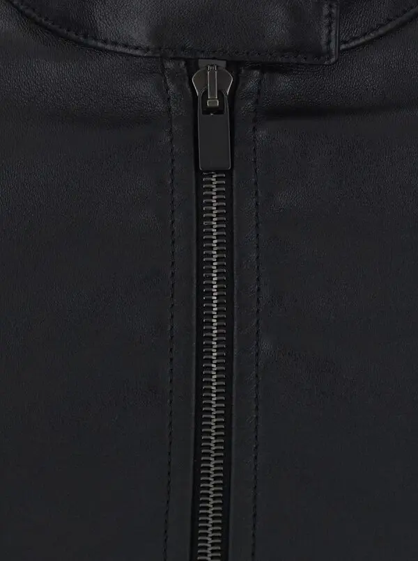 Gucci Black Short Jacket With High Neck In Leather For