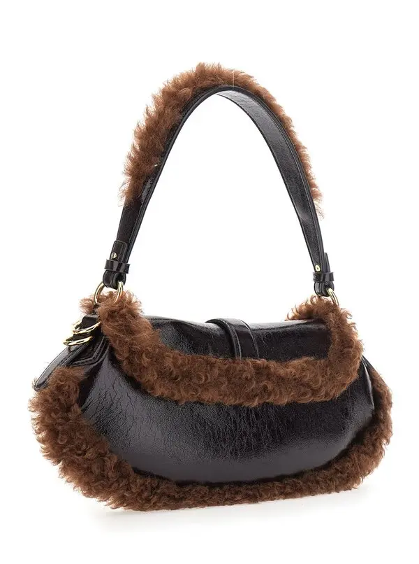 GANNI Shoulder Bag With Fur Piping In Brown - Multicolor