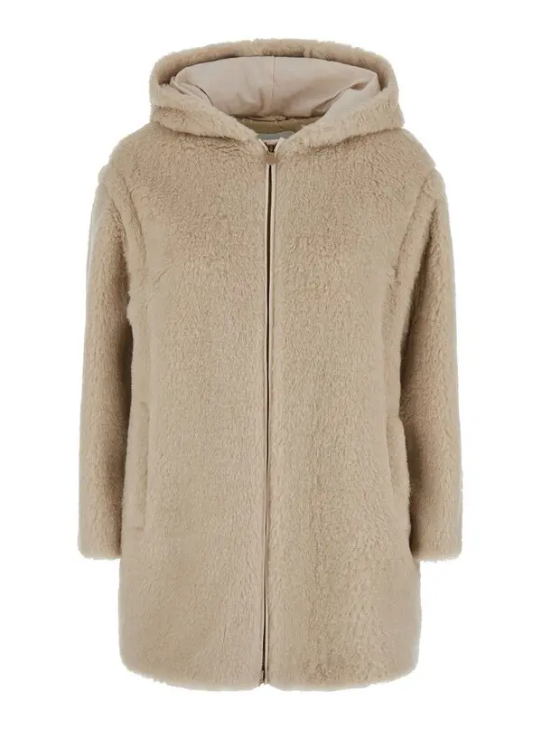 Max Mara Spadino' Beige Coat With Fixed Hood And Zip Closure In Alpaca And Wool Blend For - Multicolor