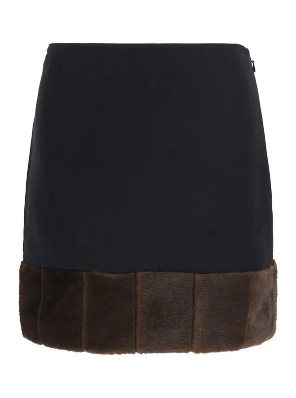 ROTATE BY BIRGER CHRISTENSEN Duella Black Skirt With Eco Fur Hem And Hidden Zip Closure In Tech Fabric For - Multicolor
