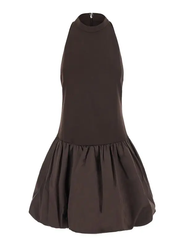 ROTATE BY BIRGER CHRISTENSEN Mini Peplum Dress With Short Sleeves And Tech Fabric Brown