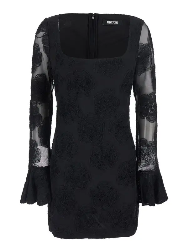 ROTATE BY BIRGER CHRISTENSEN Flower Mesh Ls Mini Dress With Polyester Details And Black Color For