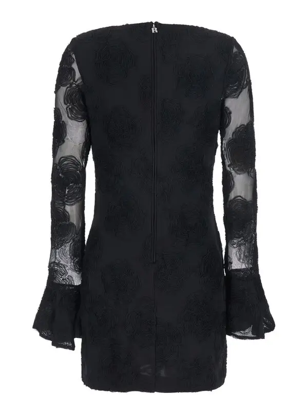 ROTATE BY BIRGER CHRISTENSEN Flower Mesh Ls Mini Dress With Polyester Details And Black Color For