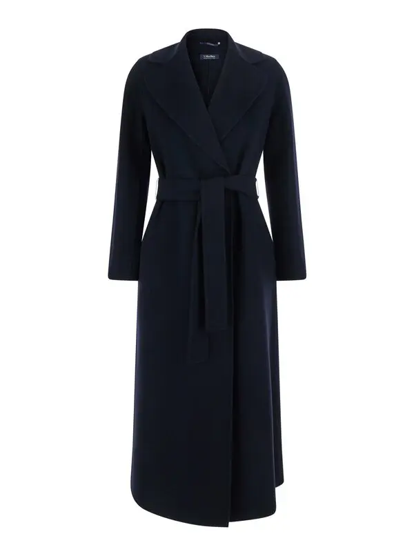 Max Mara S 'poldo' Blue Double-breasted Coat With Notched Revers And Front Belt In Wool For - Multicolor