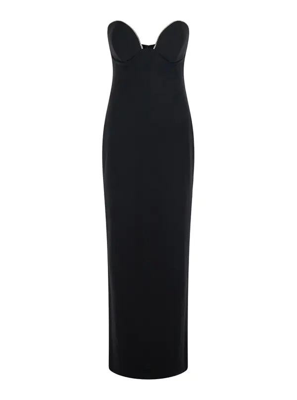 Solace London Somber' Black Long Sleeveless Dress With Sweetheart Neckline And Crystal Embellishment At The Neck In Fabric For - Multicolor