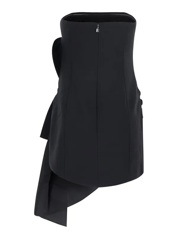 ROTATE BY BIRGER CHRISTENSEN Black Sleeveless Mini Dress With Corset And Maxi Bow On The Front In Stretch Tech Fabric For - Multicolor