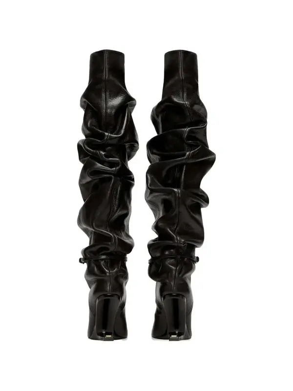 Balmain Textured Leather Thigh-high Boots With Tassels