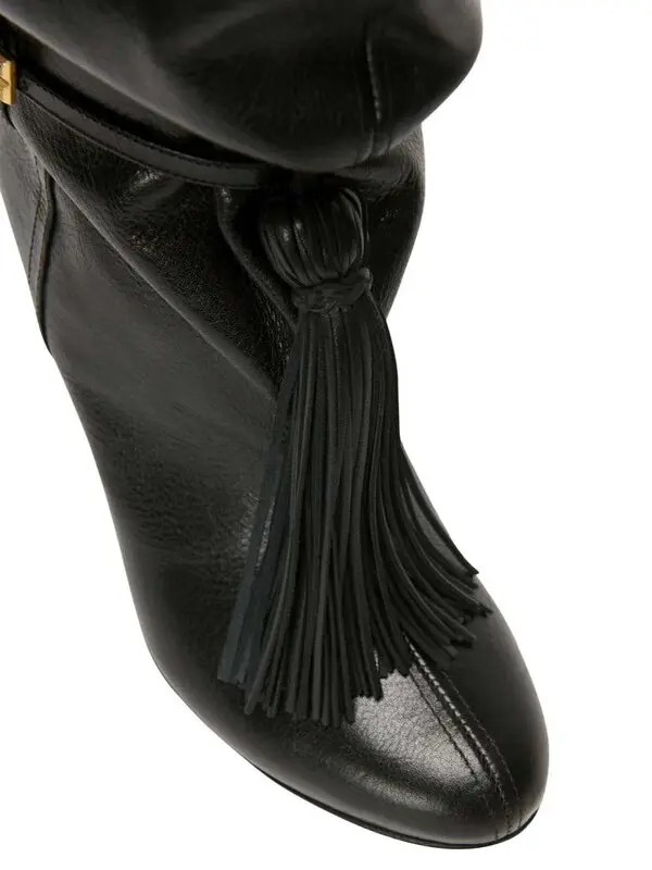 Balmain Textured Leather Thigh-high Boots With Tassels