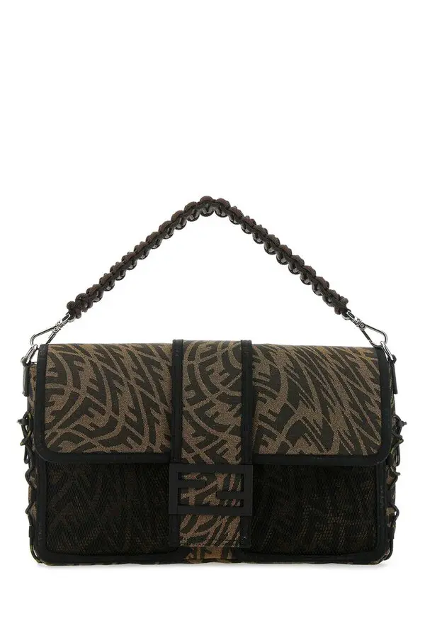 Fendi Embroidered Fabric Large Baguette Handbag