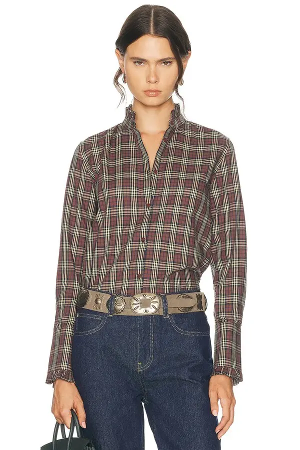 NILI LOTAN Elio Shirt In Multi - Rustic Check