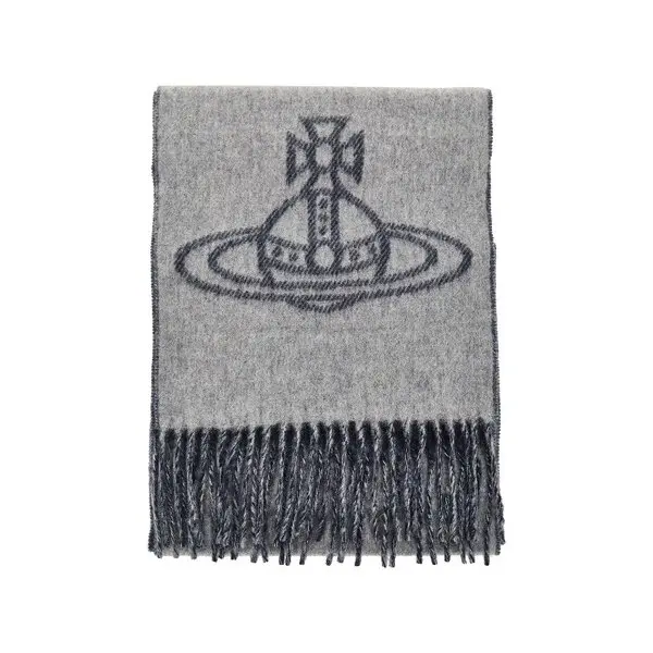 VIVIENNE WESTWOOD Single Orb Double-face Wool Scarf - Grey