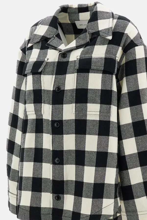 AMI Paris Wide Camp Collar Overshirt With Long Sleeves And Patch Pockets - Multicolor