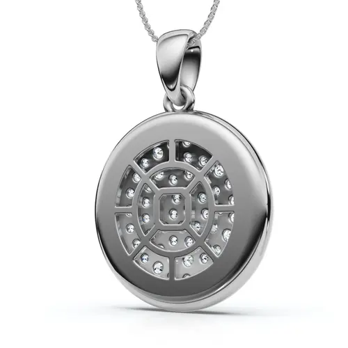 BLISS DIAMOND 91ct Pave Diamond Andrea Medallion Charm 18" Necklace 1" Tall