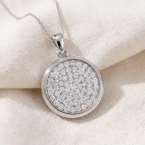 BLISS DIAMOND 91ct Pave Diamond Andrea Medallion Charm 18" Necklace 1" Tall