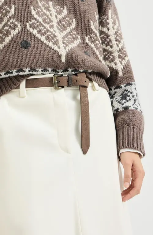 Brunello Cucinelli Sparkling Textured Leather Belt With Monili