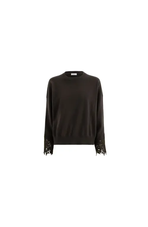 Brunello Cucinelli Cashmere Sweater With Wispy Lace Cuffs