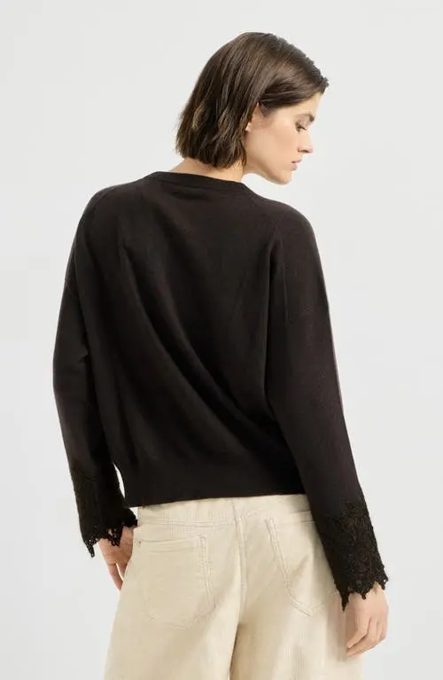 Brunello Cucinelli Cashmere Sweater With Wispy Lace Cuffs