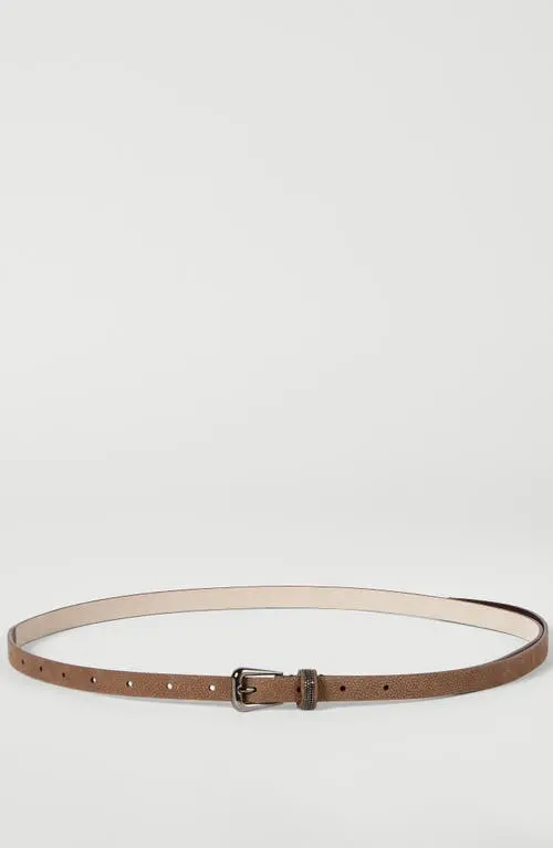 Brunello Cucinelli Sparkling Textured Leather Belt With Shiny Loop - Hazelnut