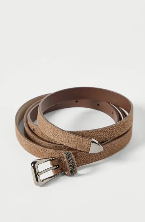 Brunello Cucinelli Sparkling Textured Leather Belt With Shiny Loop