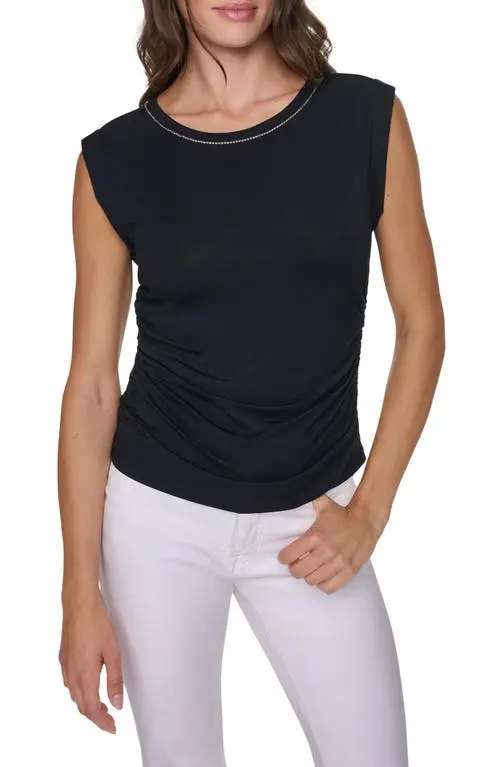 Dkny Jewel Neck Side Ruched Sleeveless Top