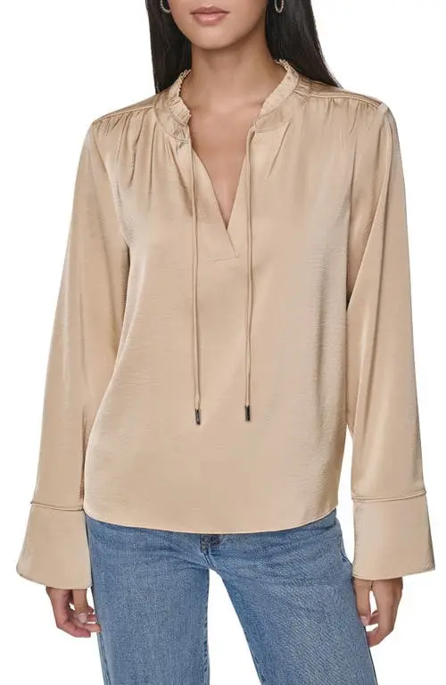 Dkny Tie Neck Ruffle Top - Warm Sand