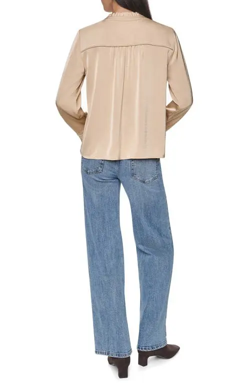 Dkny Tie Neck Ruffle Top - Warm Sand