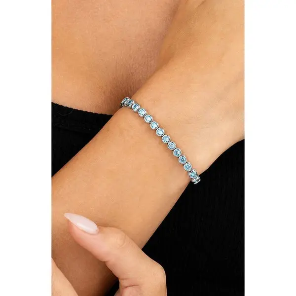 Sterling Forever Helene Aquamarine Cubic Zirconia Bezel Bracelet - Silver