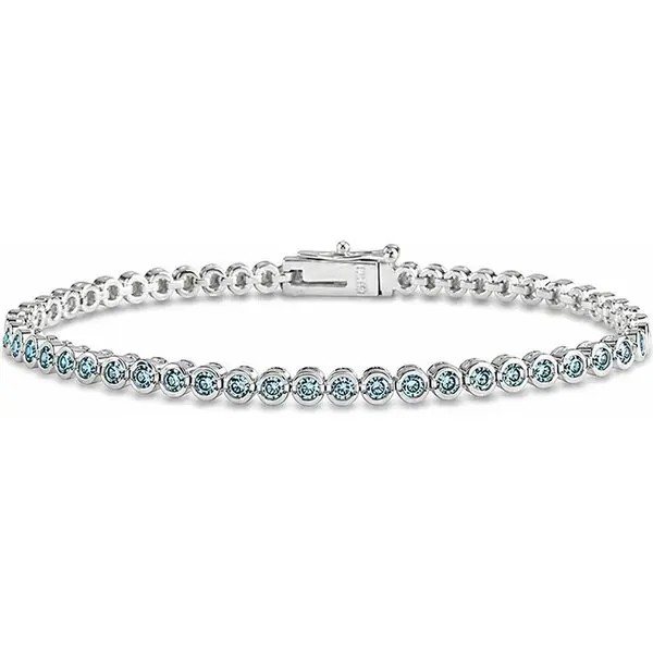 Sterling Forever Helene Aquamarine Cubic Zirconia Bezel Bracelet - Silver