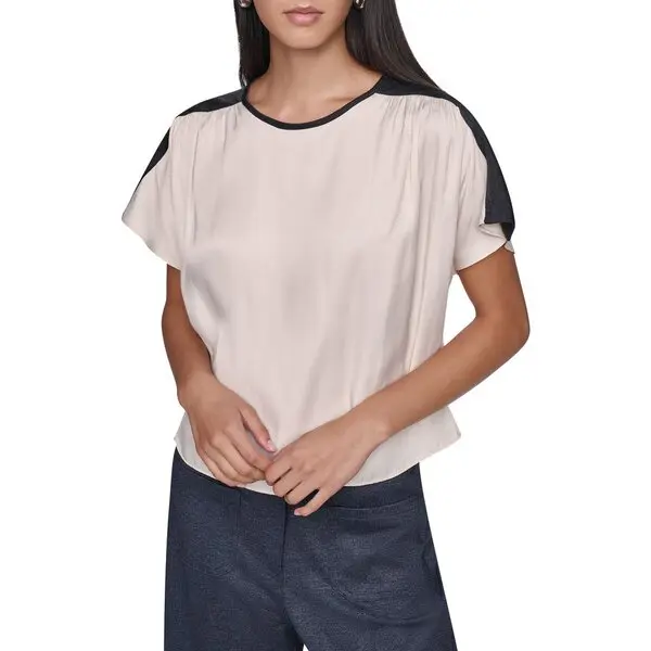 Dkny Colorblock Satin Top