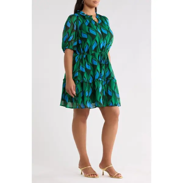 SUGARLIPS Mare Tiered Minidress - Emerald-blue