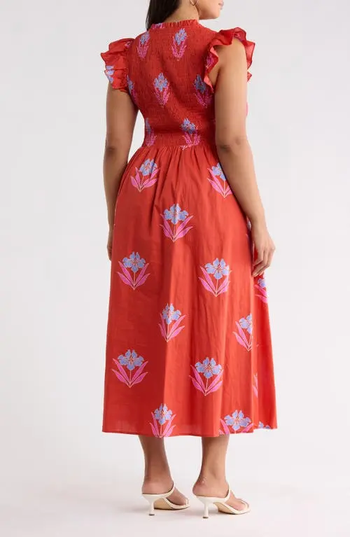 SUGARLIPS Sherly Smocked Midi Dress - Rust-pink