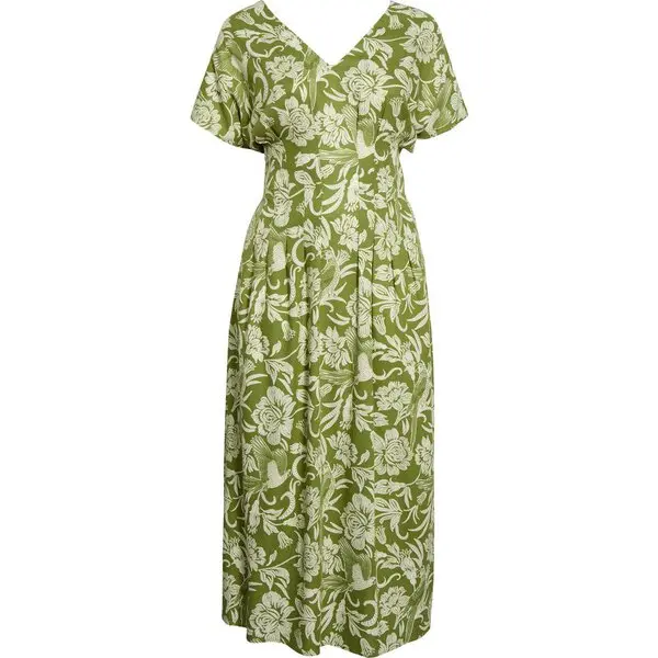 SUGARLIPS Melda Pleated Midi Dress - Olive
