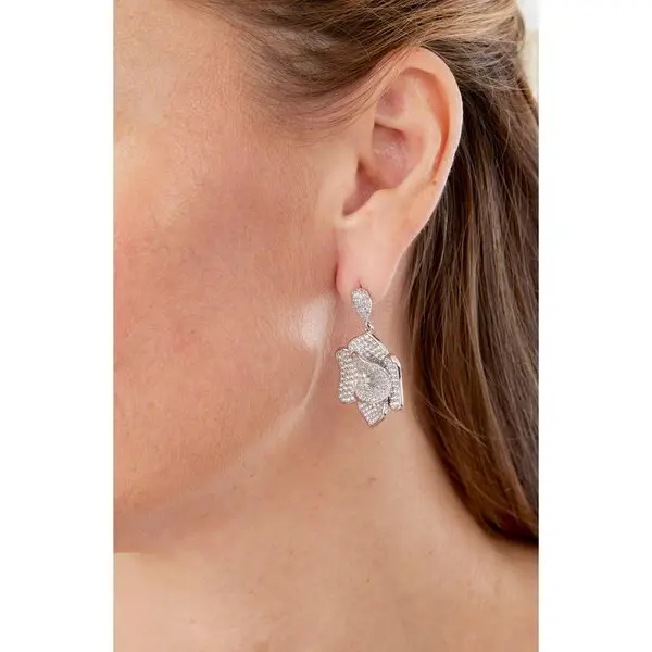 SAVVY CIE JEWELS Pavé Flower Drop Earrings - White