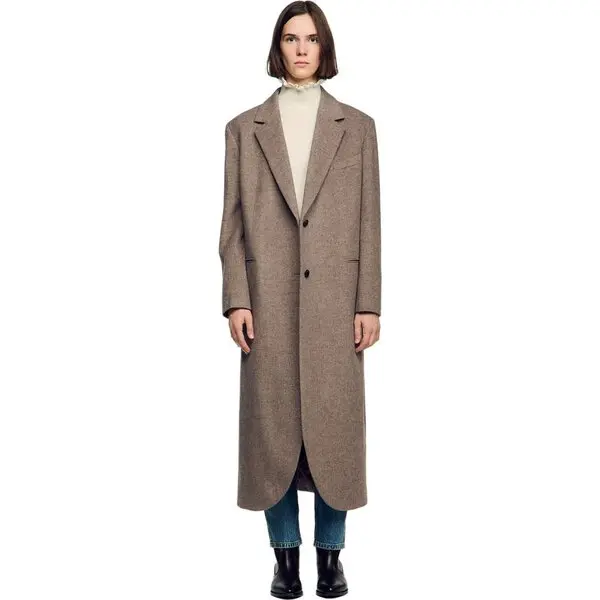 Sandro Long Double-faced Wool Coat