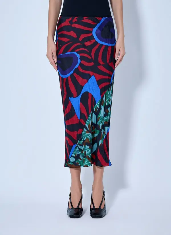 Dries Van Noten Abstract Pattern Midi Skirt - Red