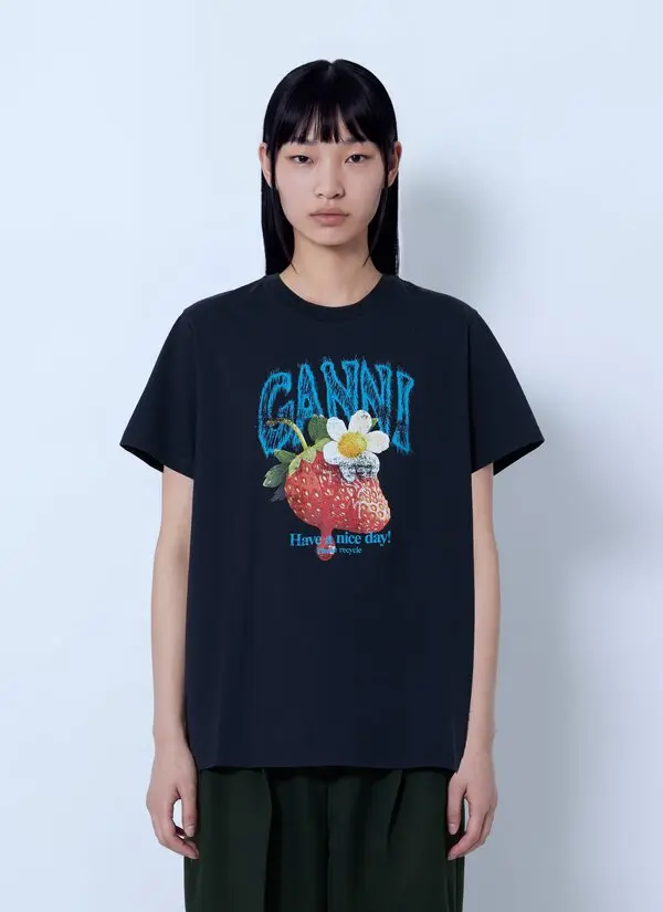 GANNI Fruit Logo Cotton T-shirt - Black