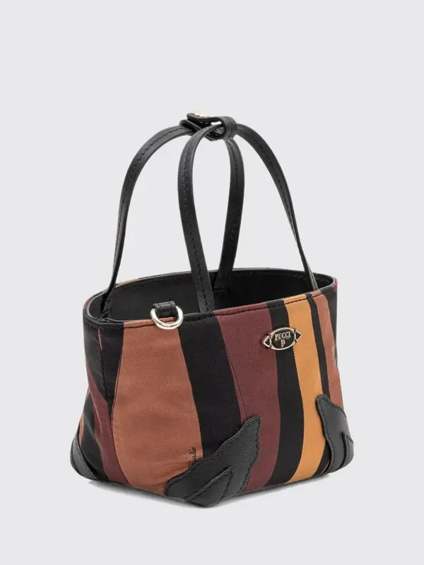 Emilio Pucci Palio Handbag In Multicolor Striped Silk With Double Leather Handles