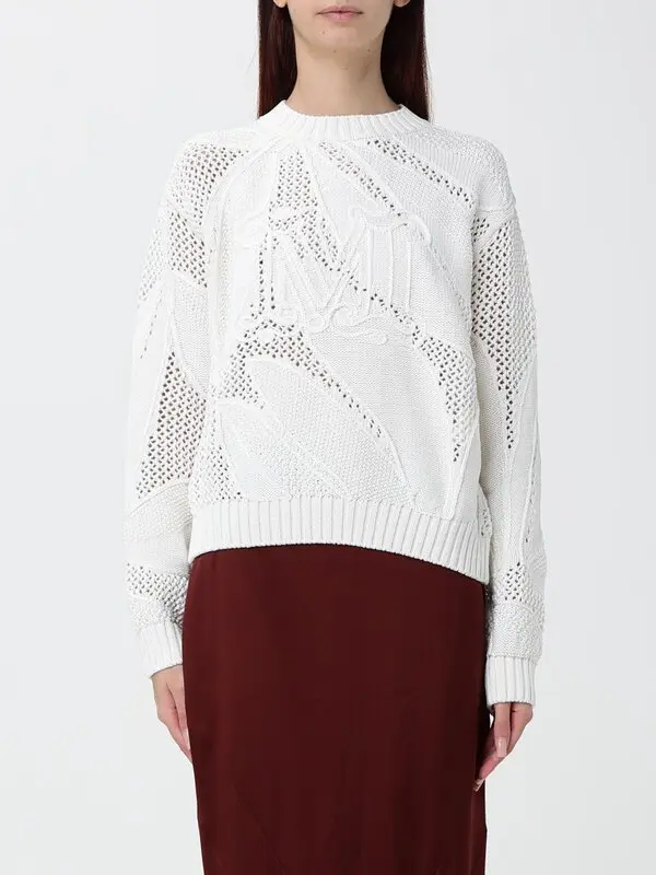 Max Mara Openwork Cotton Crew-neck Jumper With Embroidered Monogram