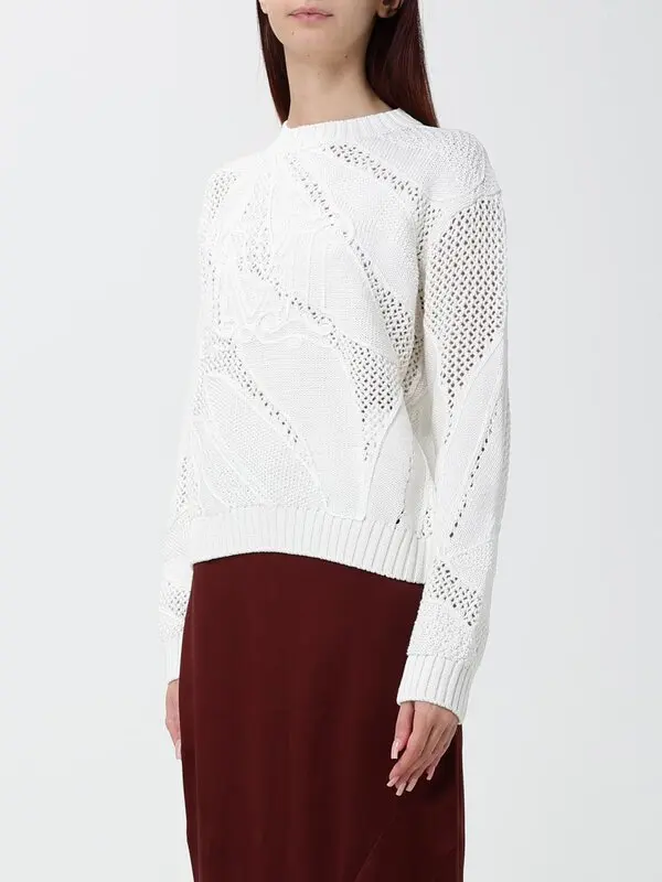 Max Mara Openwork Cotton Crew-neck Jumper With Embroidered Monogram