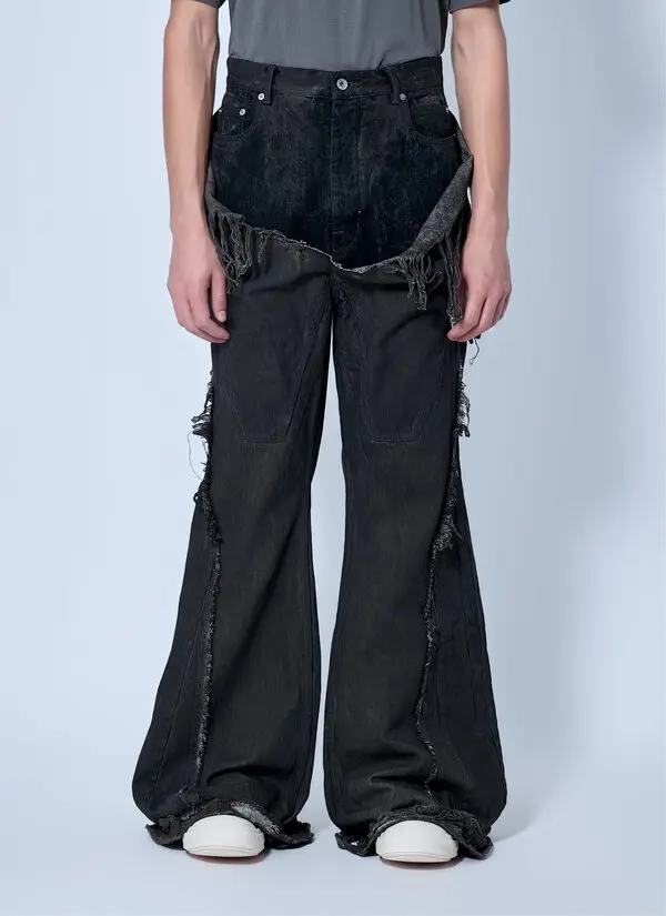 Rick Owens Shredded Denim Slivered Bootcut Jeans