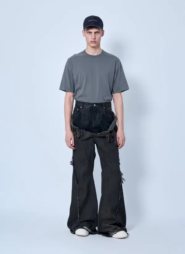 Rick Owens Shredded Denim Slivered Bootcut Jeans